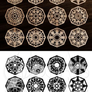 16 Christmas Octagonal Snowflake Coaster Trivet Templates Vector ...