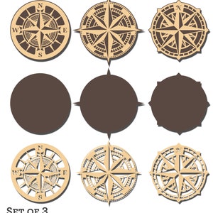 Layered Compass Rose Digital Templates (set of 3) SVG DXF Files Wood ...