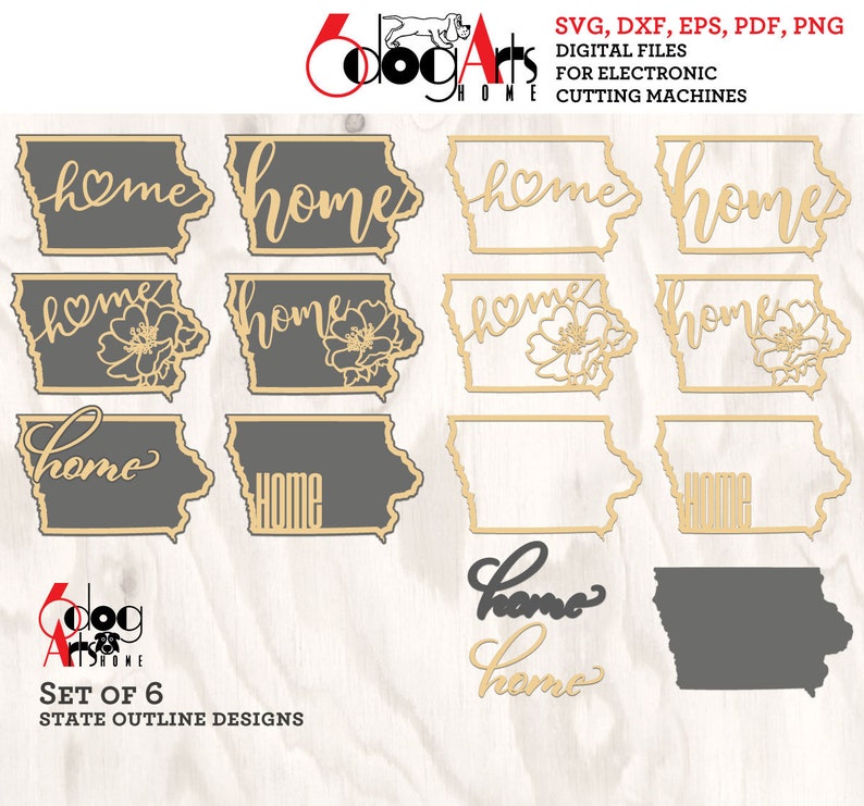 6 Iowa State Outline Home Wall Decor Layered Templates Vector - Etsy