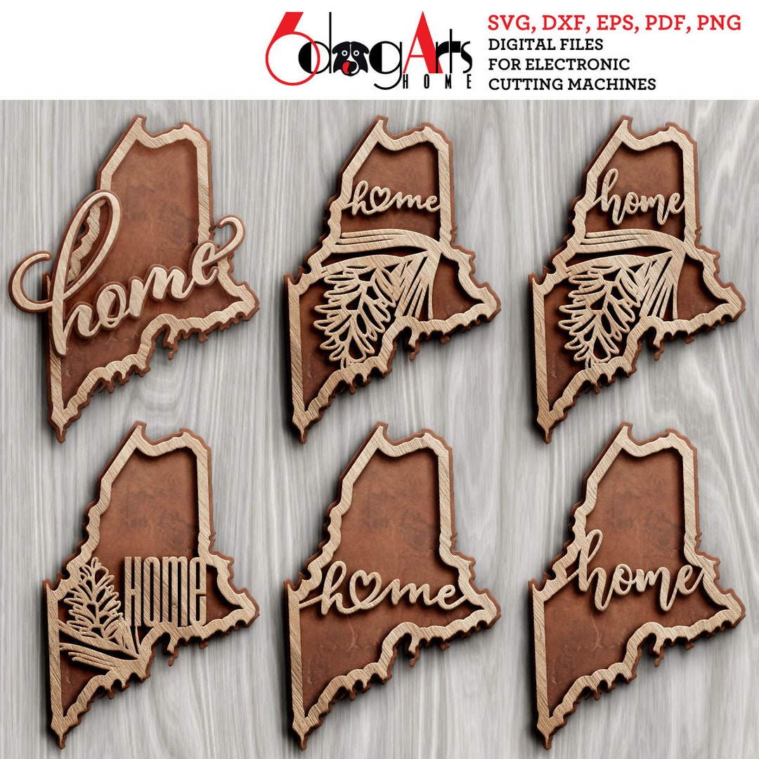 6 Main State Outline Home Wall Decor Layered Templates Vector Digital ...