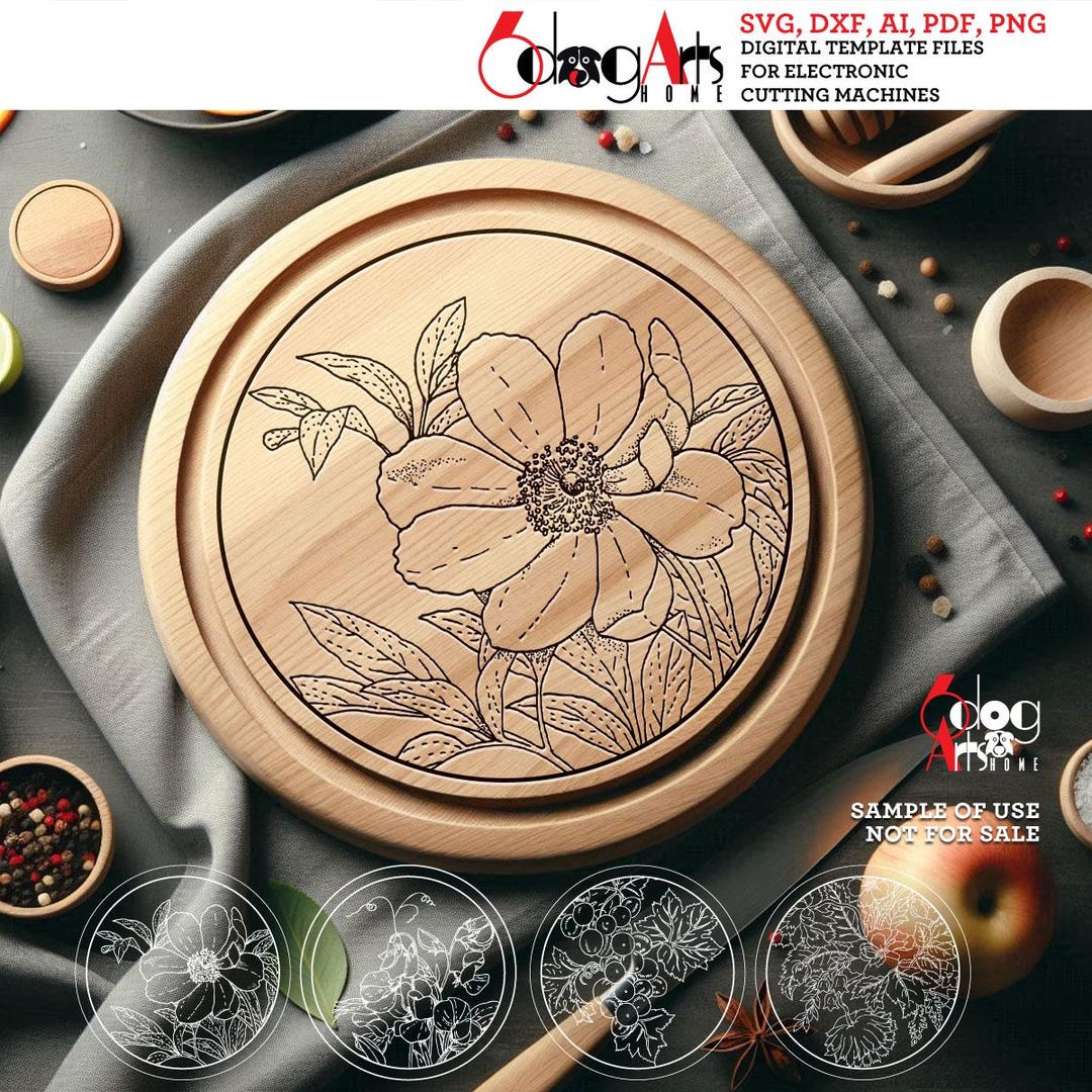Floral Engraved Plate Templates Digital SVG DXF Files Laser Cutting ...