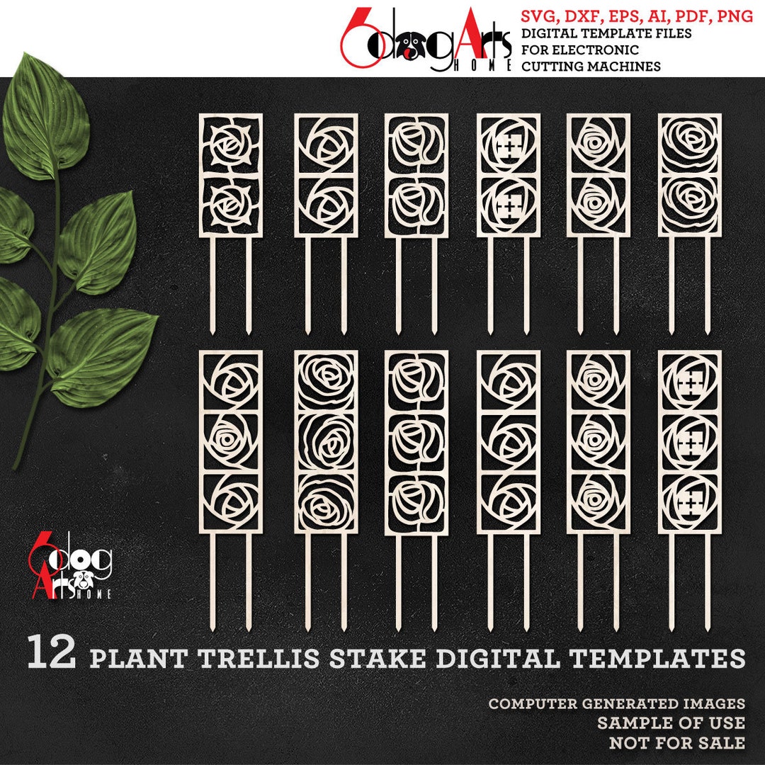 12 Art Deco Glasgow Rose Plant Trellis Stake Templates Vector Digital ...