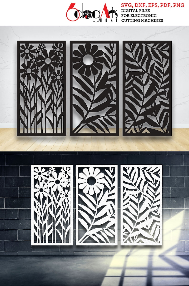 3 Floral Wall Decor Room Divider Partition Privacy Screen Templates ...