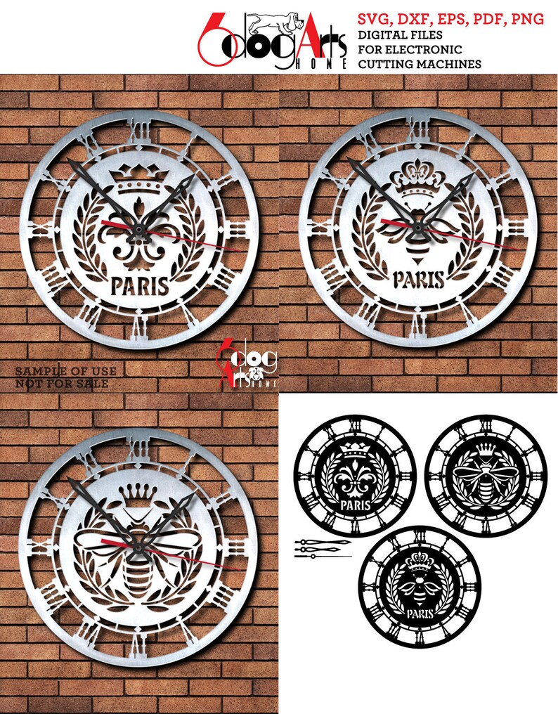 3 Heraldic Paris Wall Clock Templates Digital Vector Files Svg - Etsy