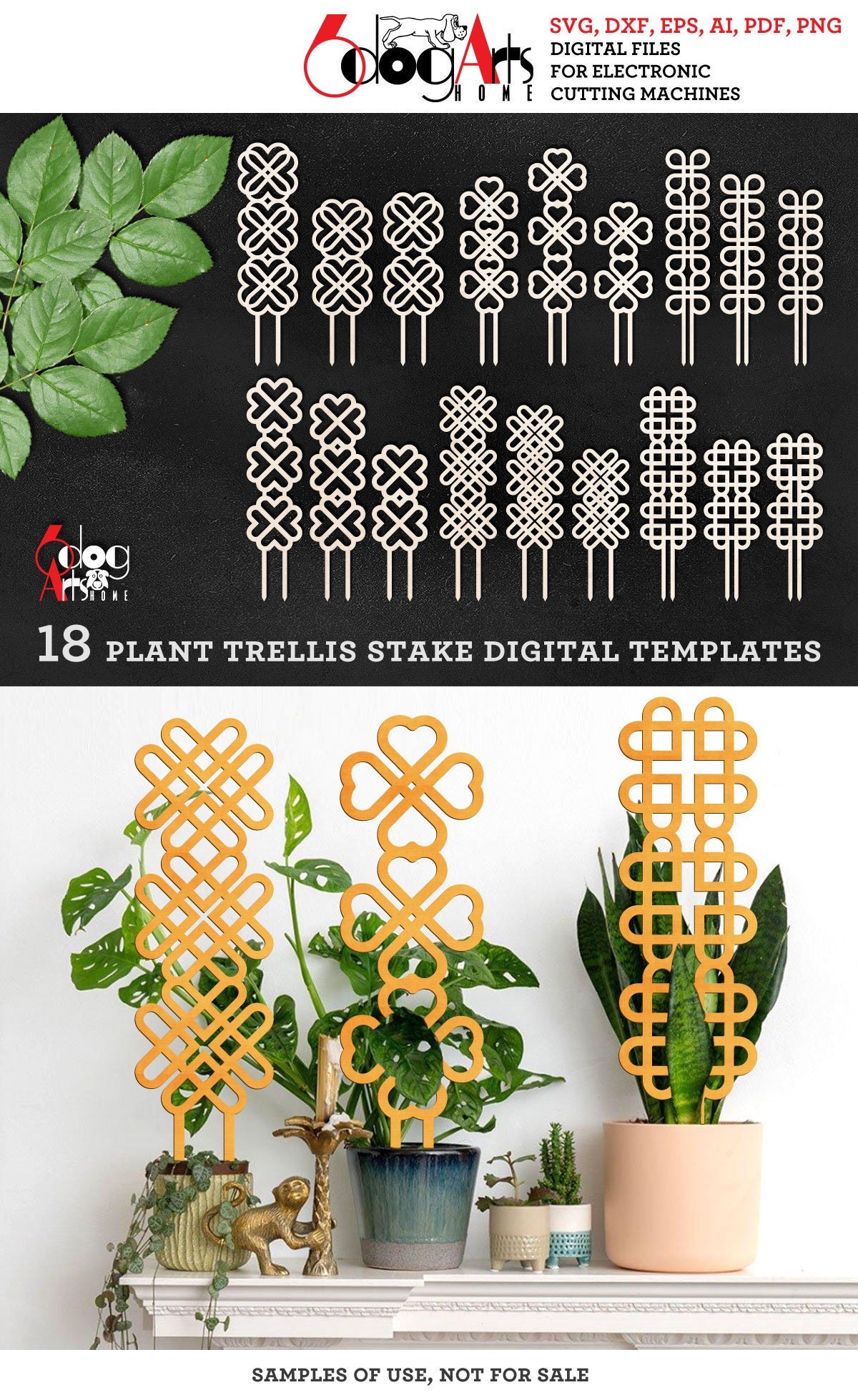 18 House Plant Trellis Stake Templates Vector Digital SVG DXF Files ...
