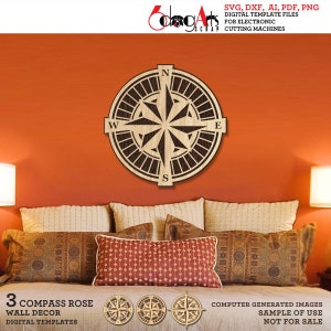 Layered Compass Rose Digital Templates (set of 3) SVG DXF Files Wood ...
