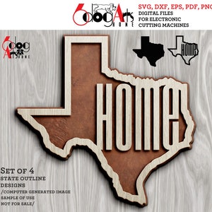 4 Texas State Outline Home Wall Decor Layered Templates Vector Digital ...