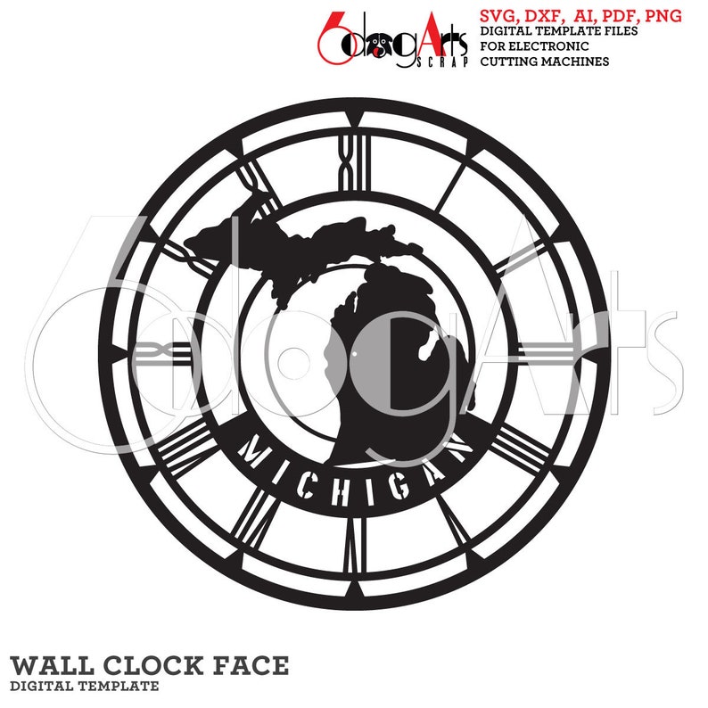 Michigan State Map Clock Face Template: Laser Cut SVG DXF (digital ...
