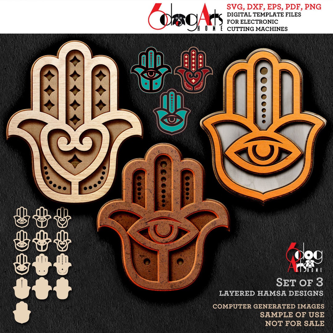 3 Hamsa Hand Wall Decor Layered Templates Digital Vector SVG DXF Files ...