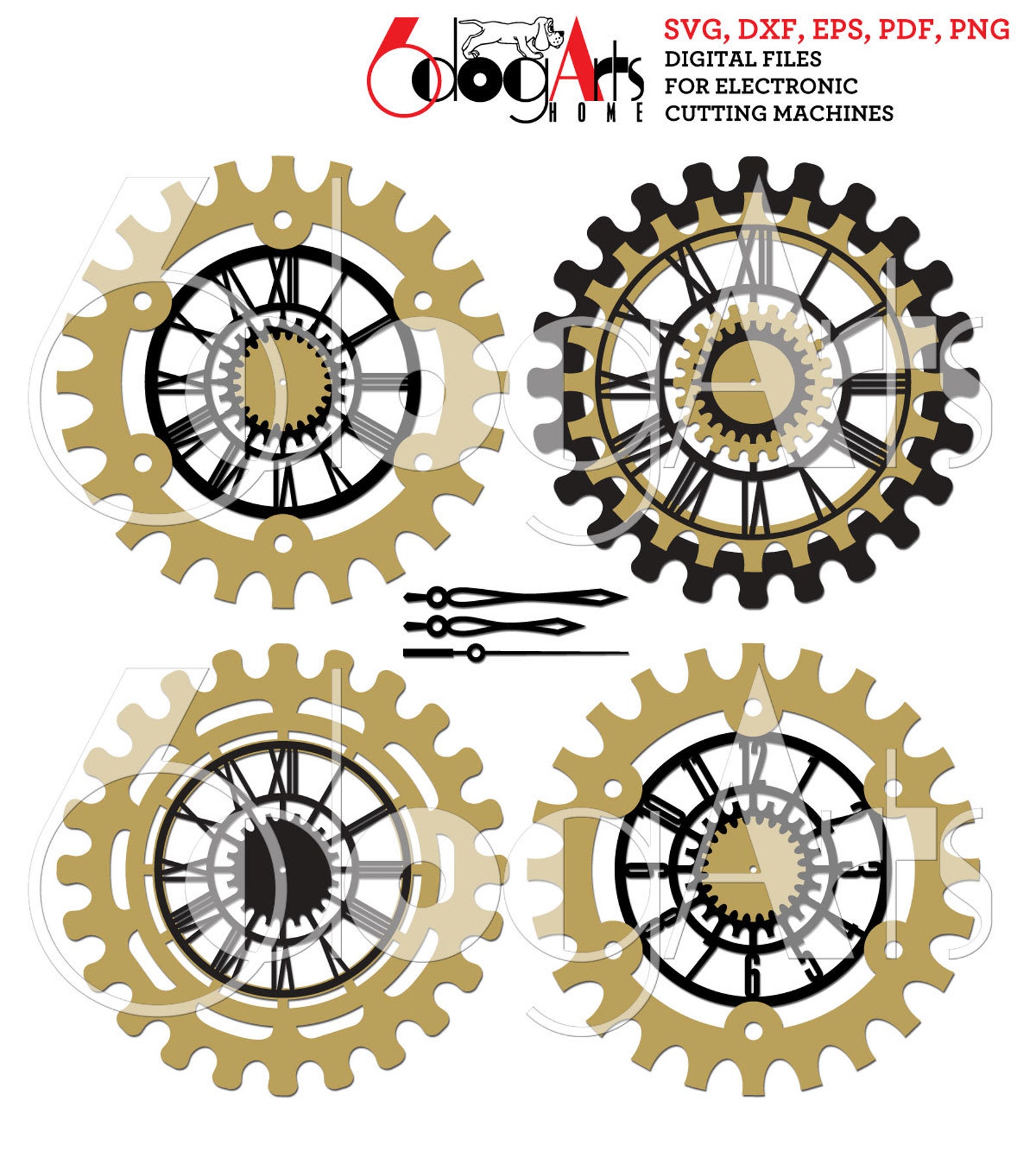 4 Steampunk Wall Clock Face Multilayered Templates Digital Vector Files ...