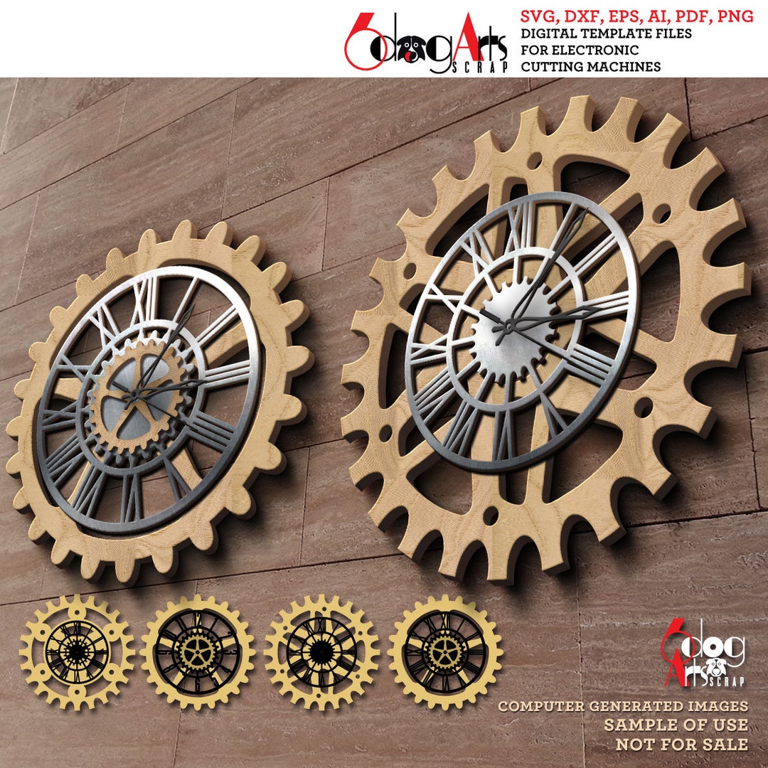 4 Steampunk Wall Clock Templates Digital Vector Files Svg Dxf Download ...