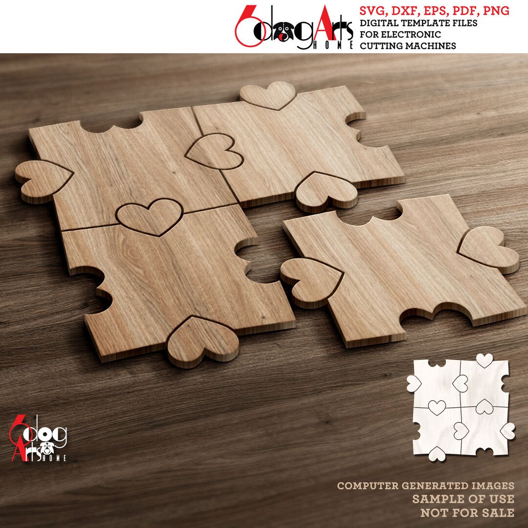 Heart Puzzle Coaster SVG Template: Files for Laser CNC Cricut Cutting ...