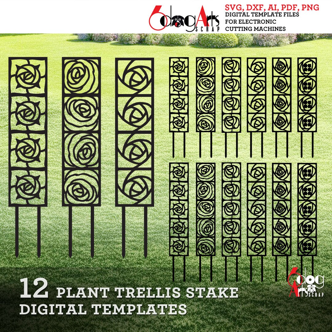 12 Art Deco Glasgow Rose Plant Trellis Stake Templates Vector Digital ...