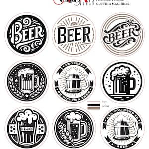 9 Beer Drinking Coaster Trivet Wall Decor Templates Vector Digital SVG ...