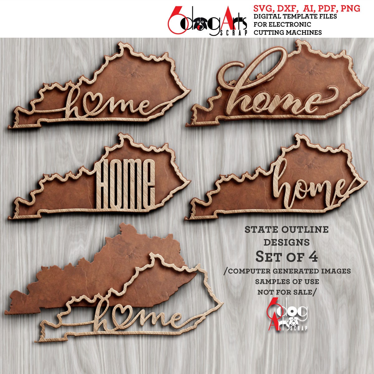 4 Kentucky State Outline Home Wall Decor Layered Templates Vector ...