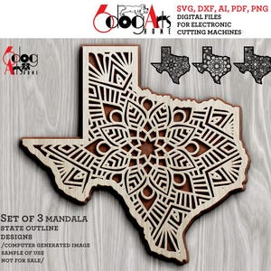 3 Texas State Outline Mandala Wall Decor Layered Templates Vector ...