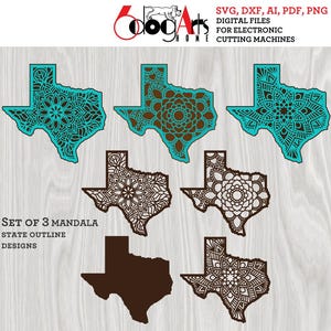 3 Texas State Outline Mandala Wall Decor Layered Templates Vector ...