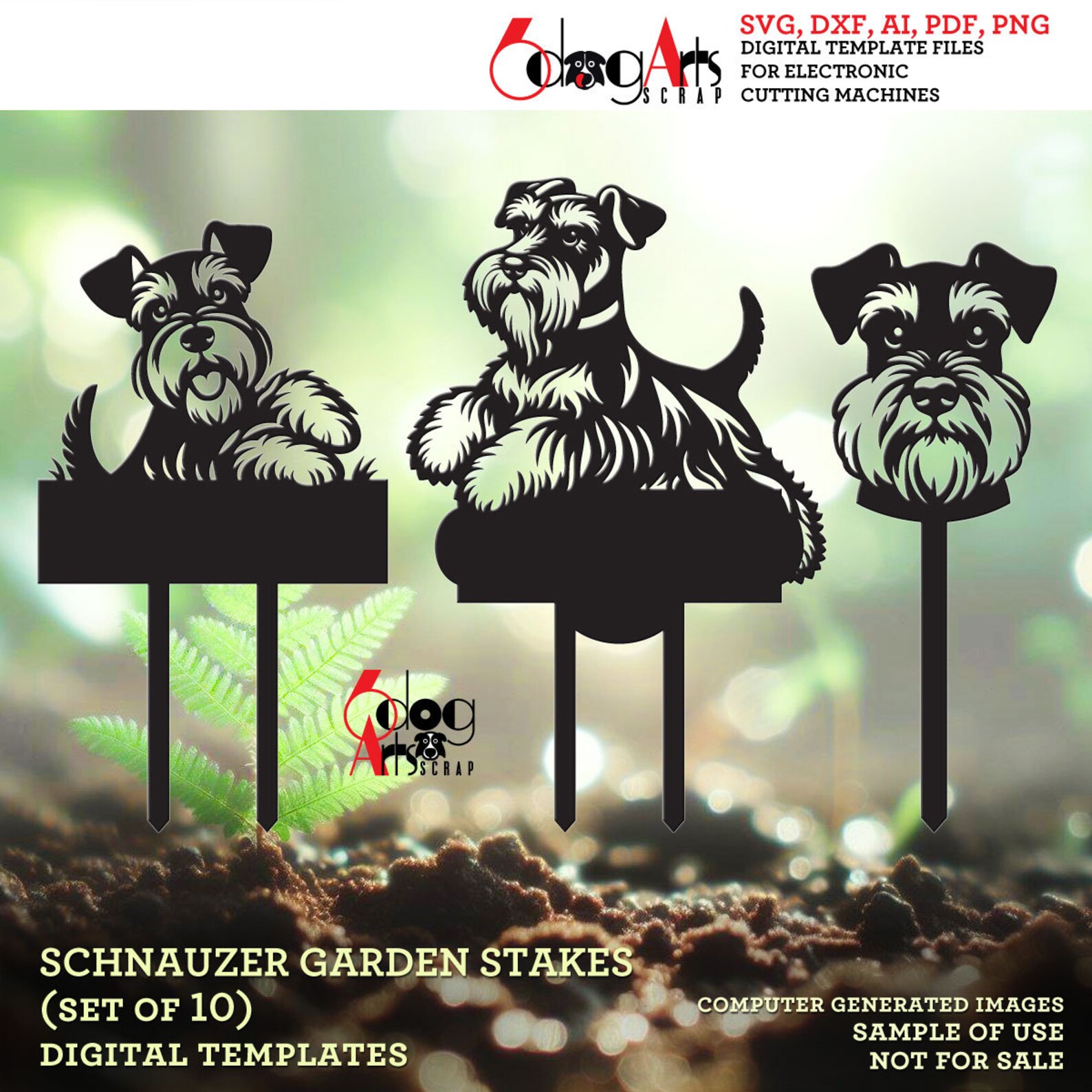 10 Schnauzer SVG Dog Garden Decor Plant Stake Digital Templates Laser ...