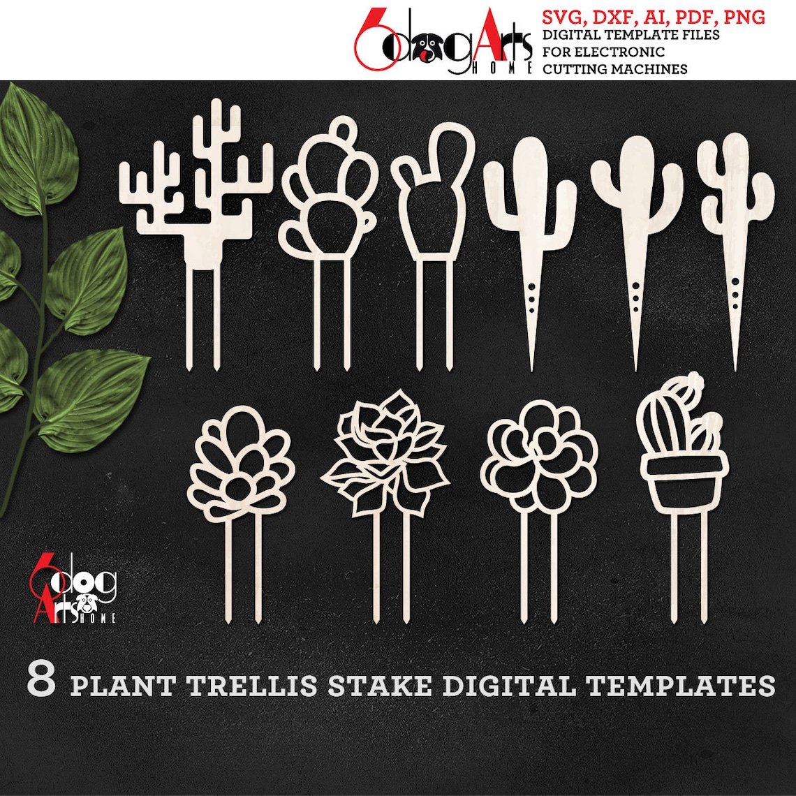 10 Cactus Garden Trellis Stake Digital Templates Vector SVG DXF Files ...