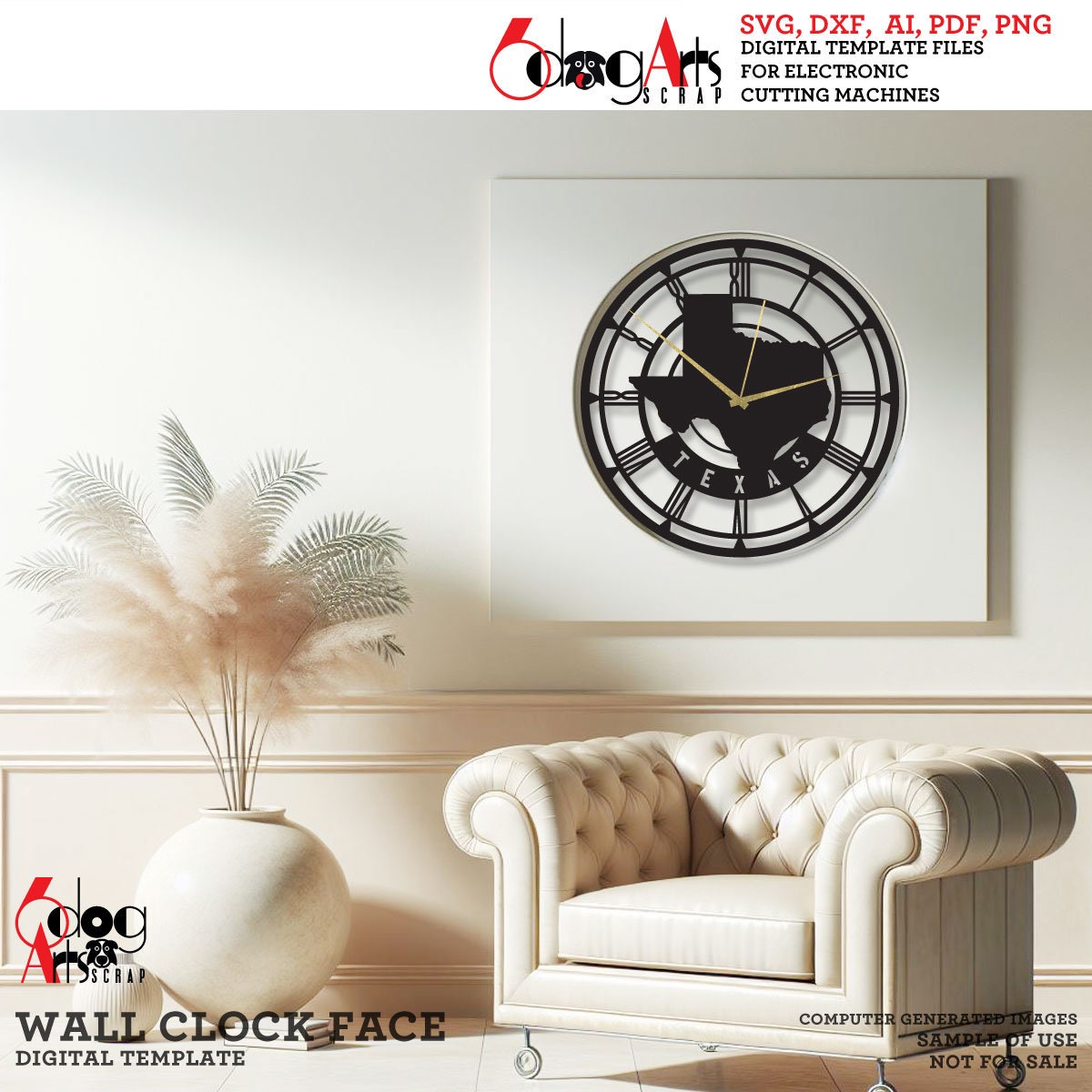 Texas State Map Wall Clock Face SVG DXF Digital Template Instant ...