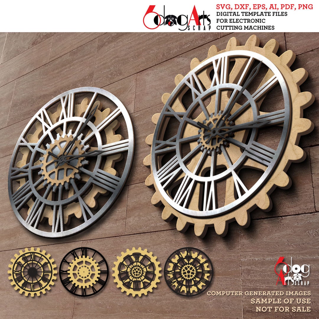 4 Steampunk Wall Clock Face Multilayered Templates Digital Vector Files ...