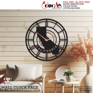 California State Map Wall Clock Face SVG DXF Digital Template Instant ...