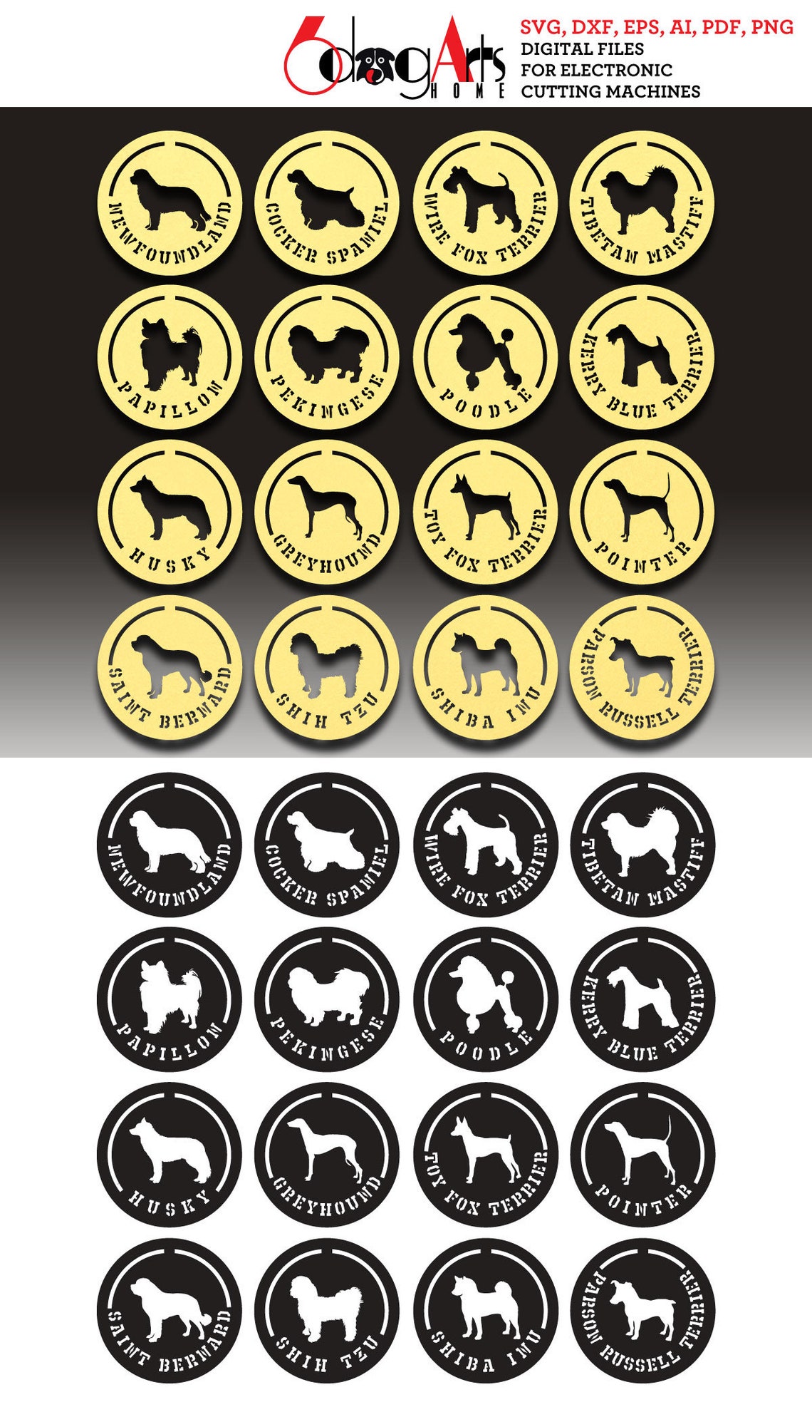 16 Dog Breed Coaster Grill Trivet Wall Decor Templates Vector Digital ...