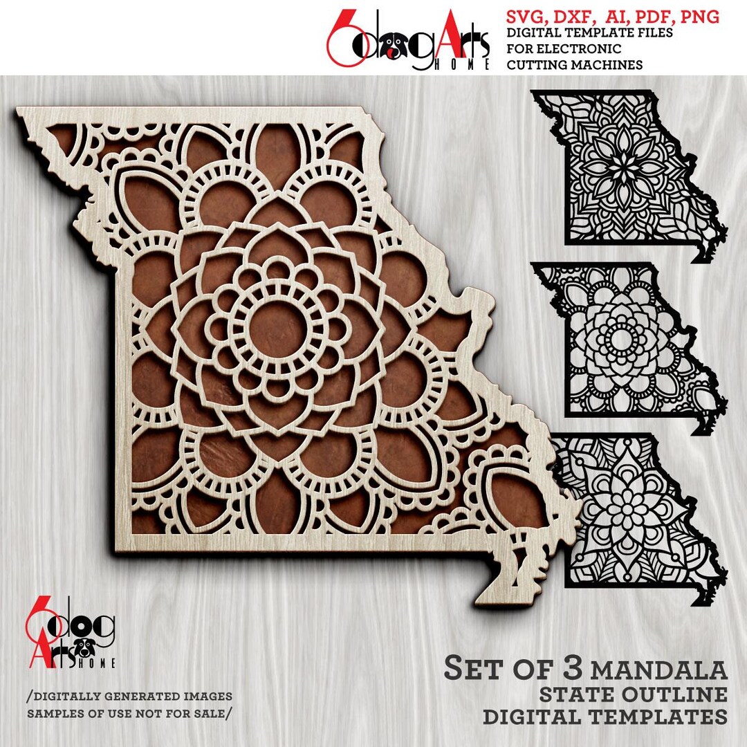 3 Missouri State Outline Mandala Wall Decor Layered Templates Vector ...