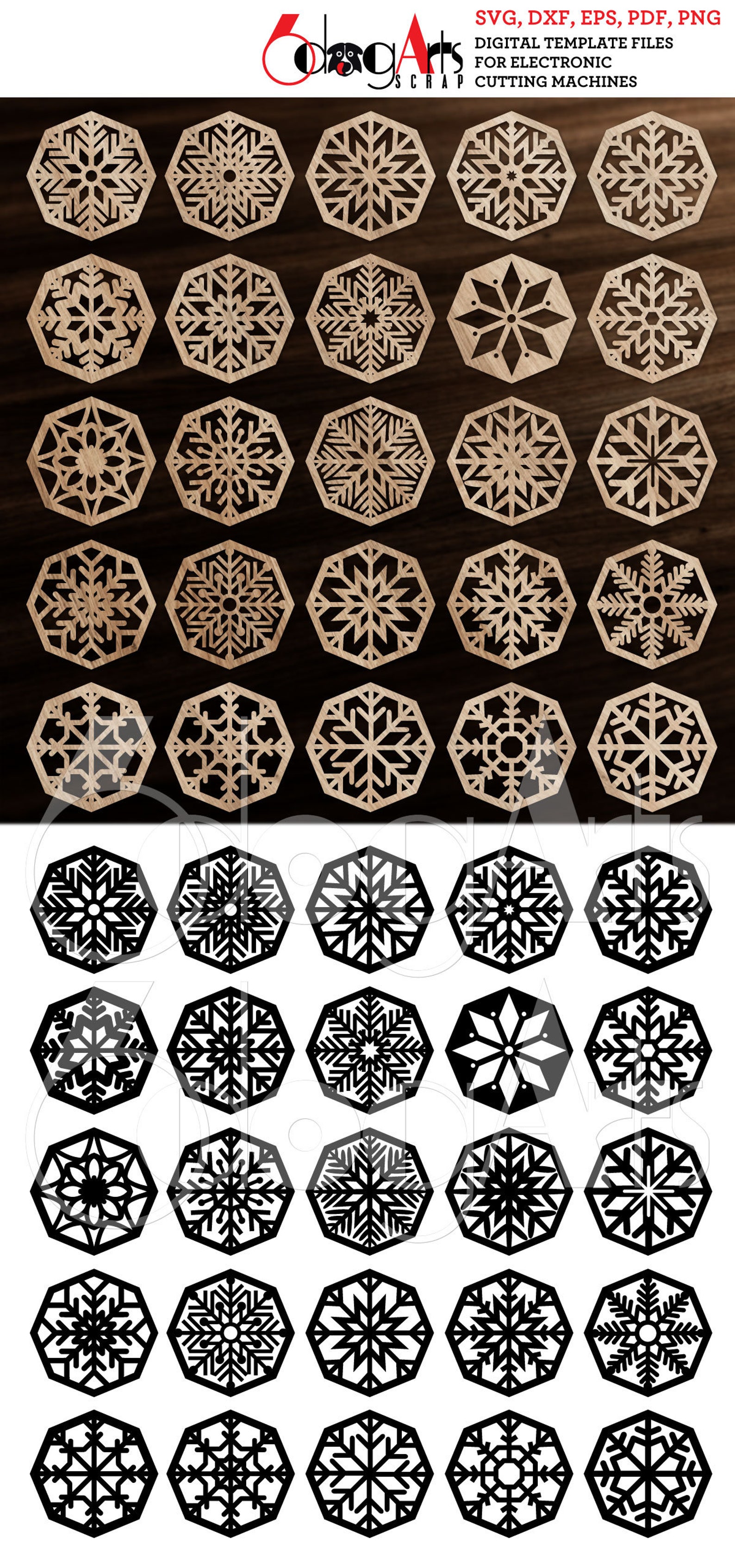 25 Christmas Octagonal Snowflake Wood Coaster Trivet Templates | Etsy