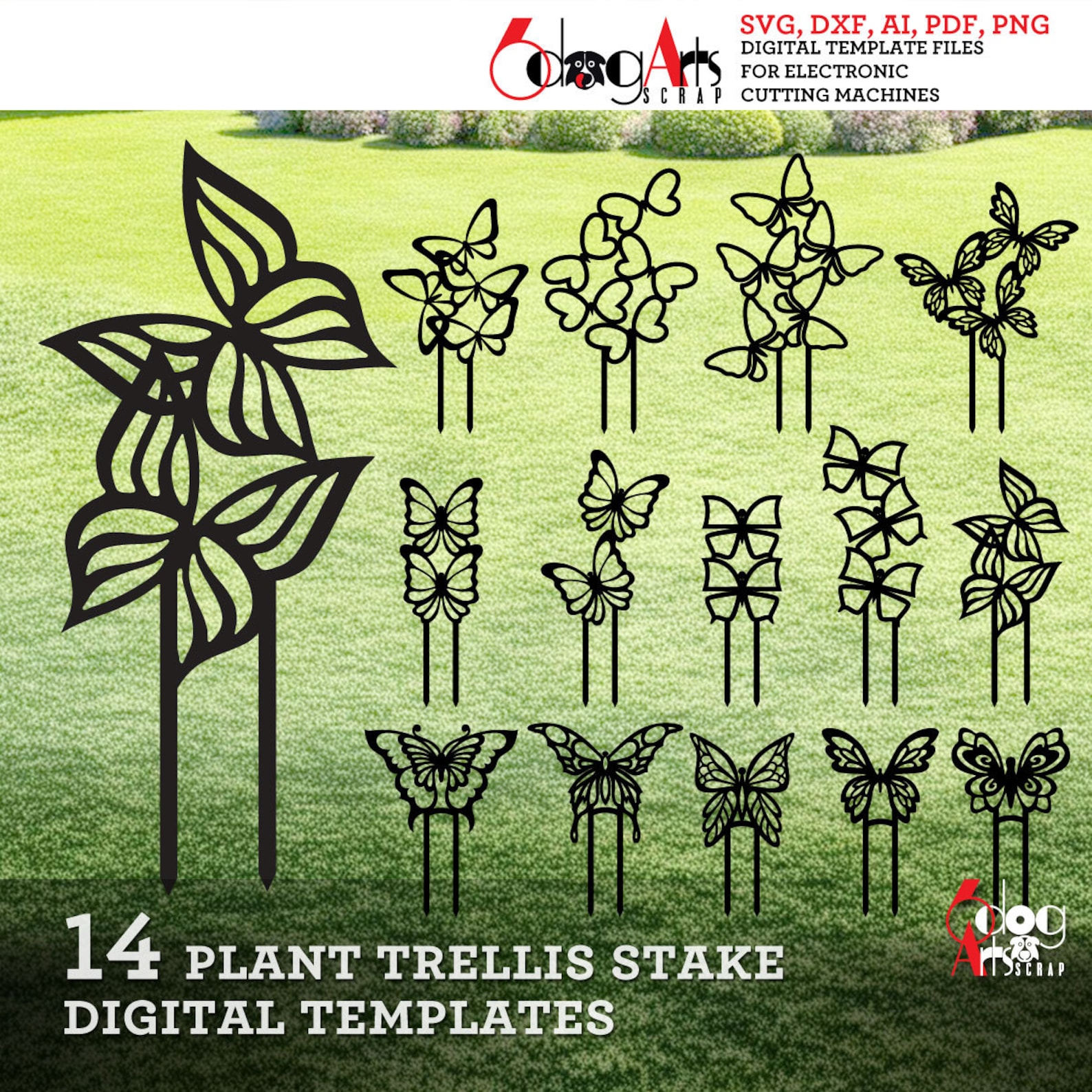14 Butterfly Plant Trellis Stake Templates Vector Digital SVG DXF Files ...