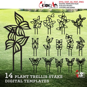 14 Butterfly Plant Trellis Stake Templates Vector Digital SVG DXF Files ...