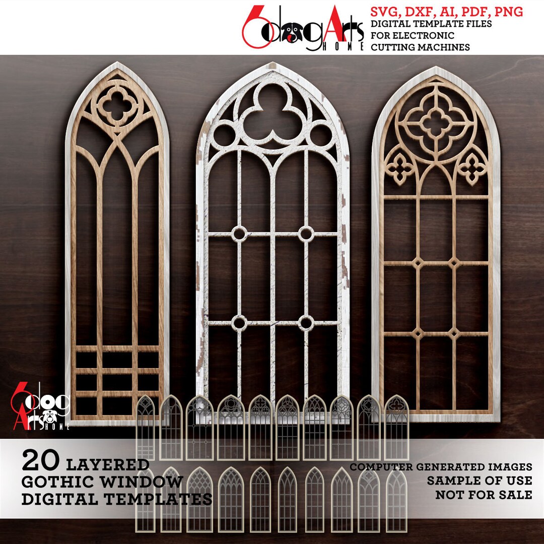 20 SVG DXF Multilayered Gothic Window Templates for Glowforge Laser ...