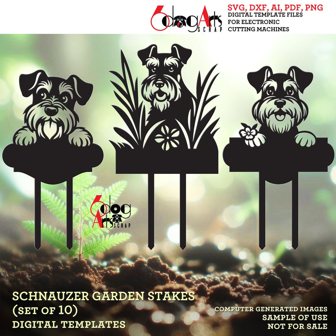10 Schnauzer SVG Dog Garden Decor Plant Stake Digital Templates Laser ...
