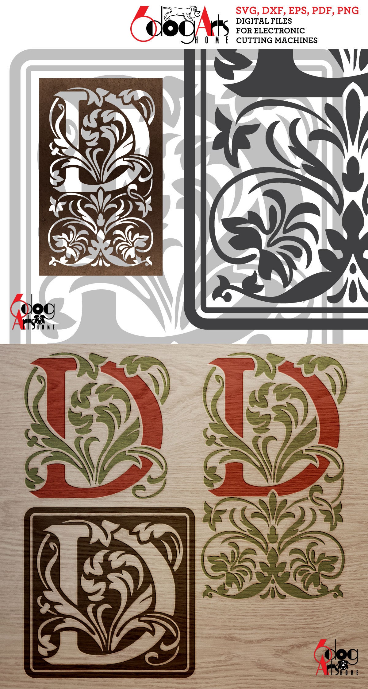 6 Monogram Letter D SVG/DXF Templates Bundle Digital Files Download for ...