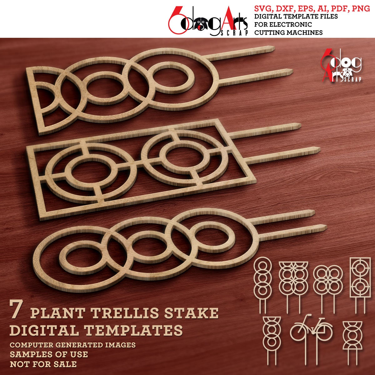 7 House Plant Trellis Stake Templates Vector Digital SVG DXF Files ...