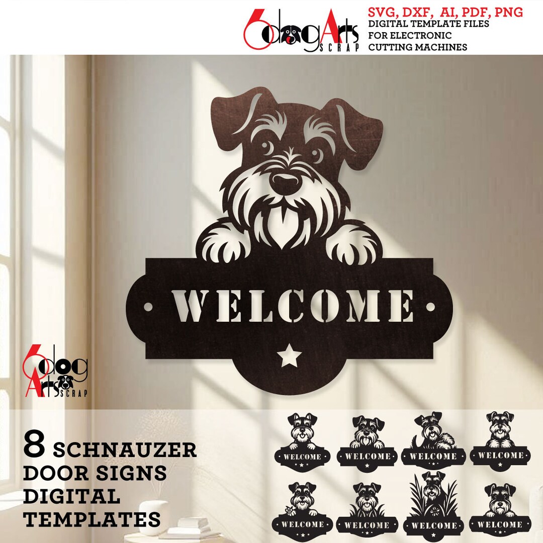 8 Schnauzer SVG Welcome Sign Bundle Digital Template Files | Instant ...