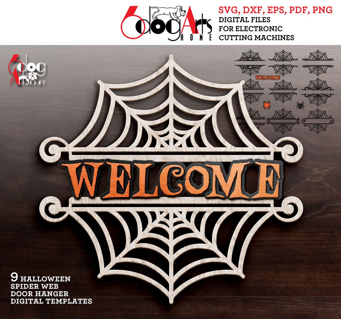9 Halloween Spider Web Door Hanger SVG DXF Templates for Glowforge ...