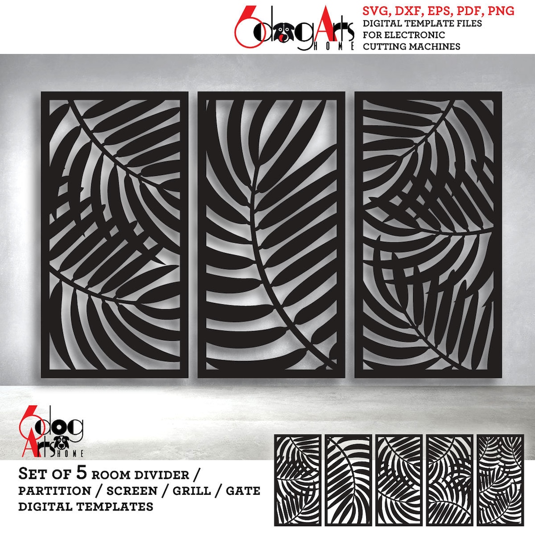 5 Tropical Leaves Wall Decor / Partition SVG / DXF Bundle Digital ...