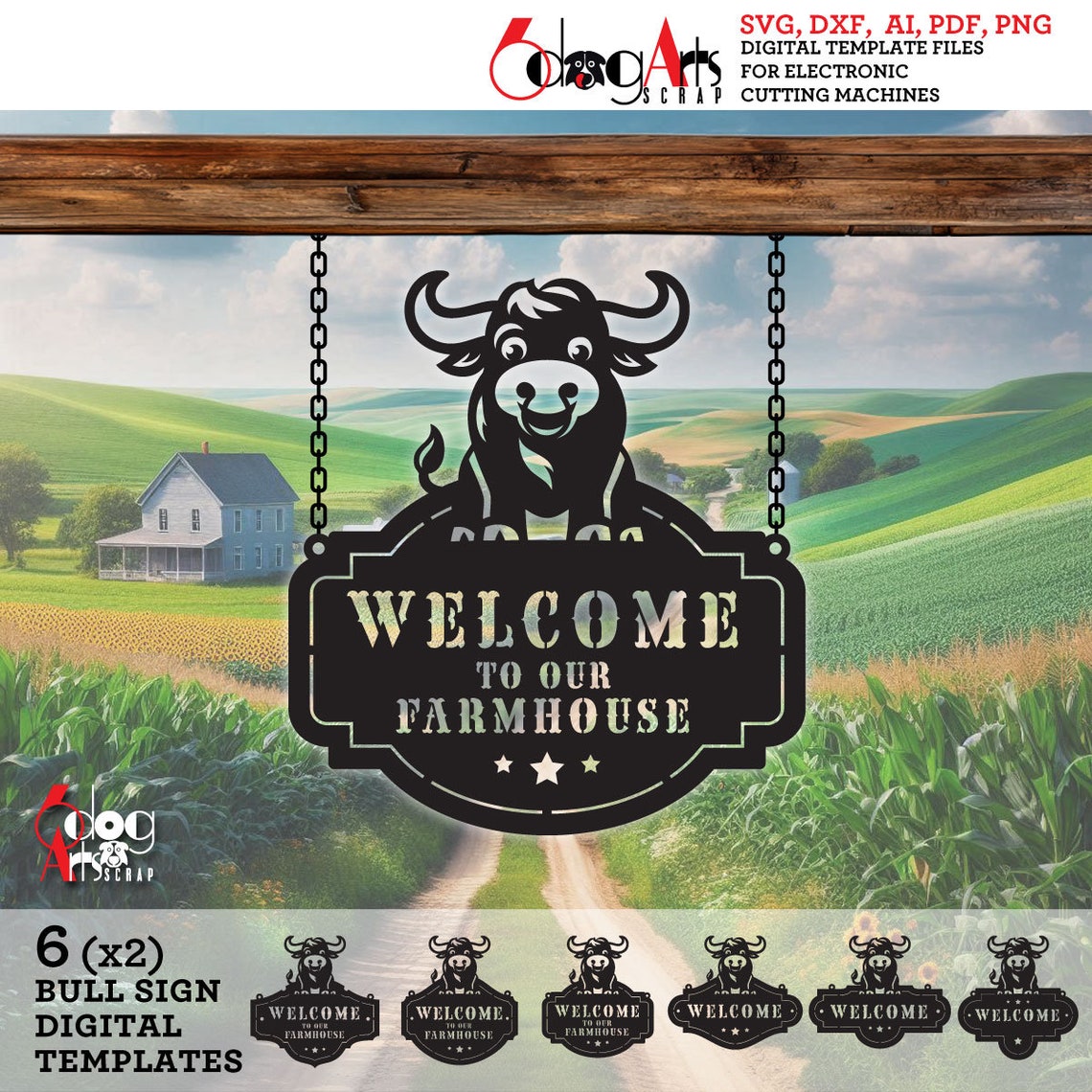 6 (x2) Bull Welcome Sign Digital Templates Vector SVG DXF Files Instant ...