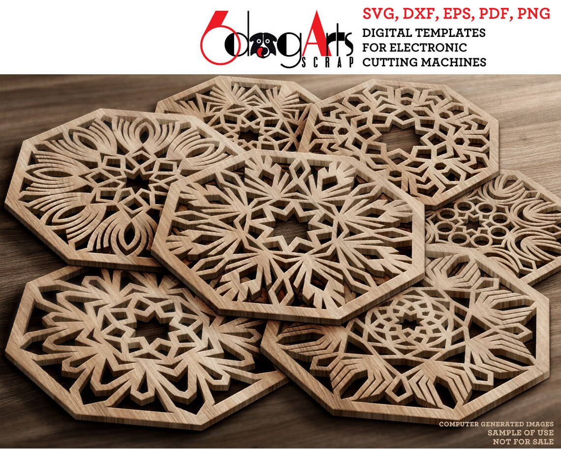 16 Christmas Octagonal Snowflake Coaster Trivet Templates - Etsy