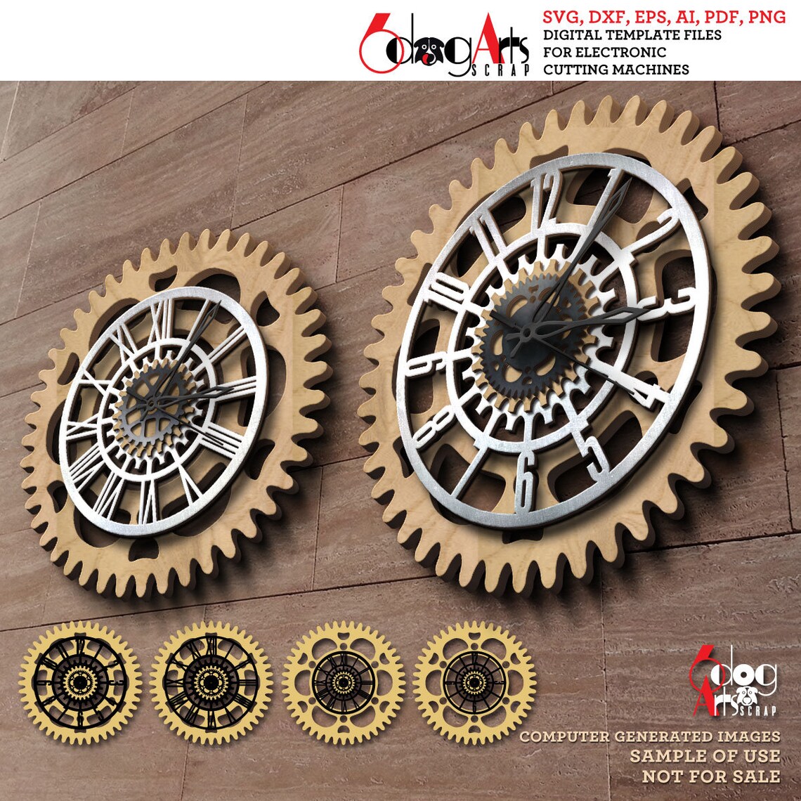 4 Steampunk Wall Clock Face Multilayered Templates Digital Vector Files ...