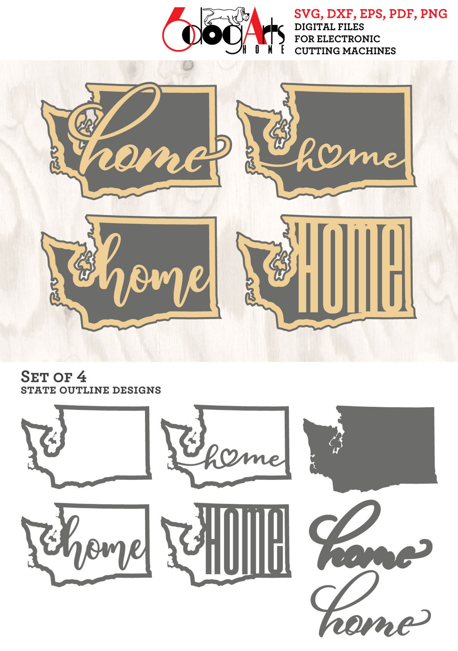 4 Washington State Outline Home Wall Decor Layered Templates Vector ...