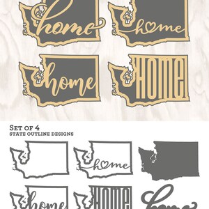 4 Washington State Outline Home Wall Decor Layered Templates Vector ...