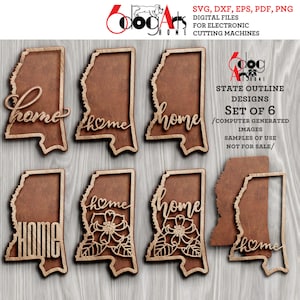 6 Mississippi State Outline Home Wall Decor Layered Templates Vector ...