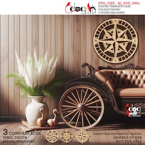 Layered Compass Rose Digital Templates (set of 3) SVG DXF Files Wood ...