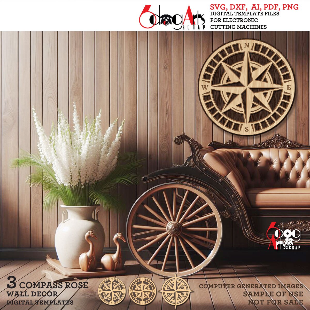 Layered Compass Rose Digital Templates (set of 3) SVG DXF Files Wood ...