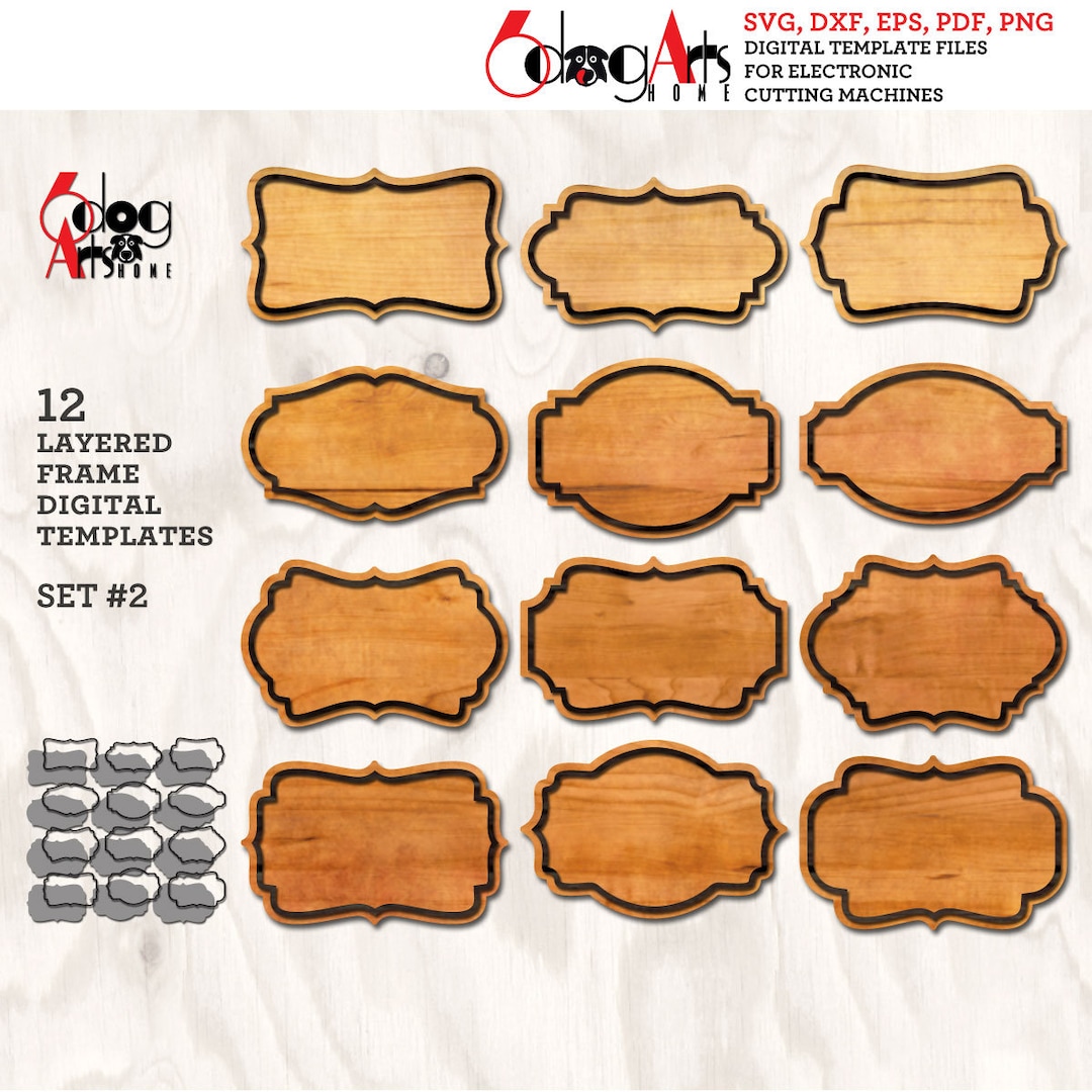 12 Layered Frame Templates Set 2 Vector Digital SVG DXF Files for Wood ...