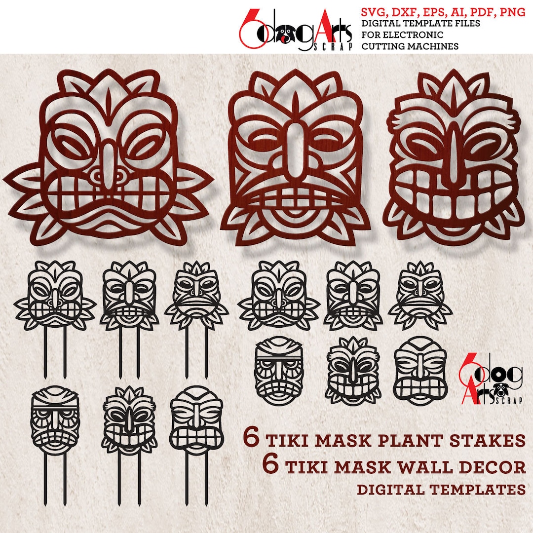 Tiki Mask SVG DXF Wall Decor Plant Trellis Stake Templates Hawaii ...