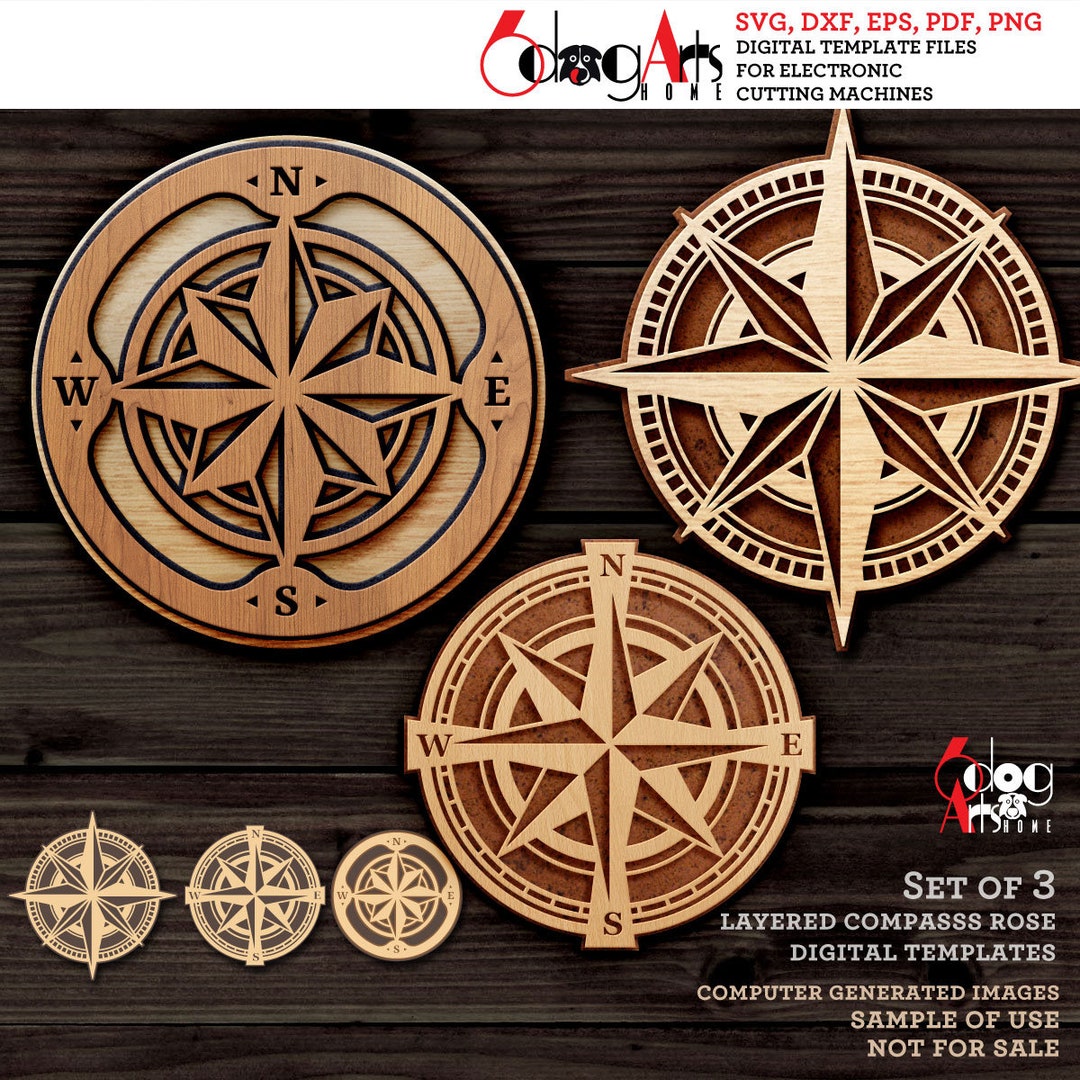 Layered Compass Rose Digital Templates (set of 3) SVG DXF Files Wood ...