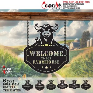 6 (x2) Bull Welcome Sign Digital Templates Vector SVG DXF Files Instant ...